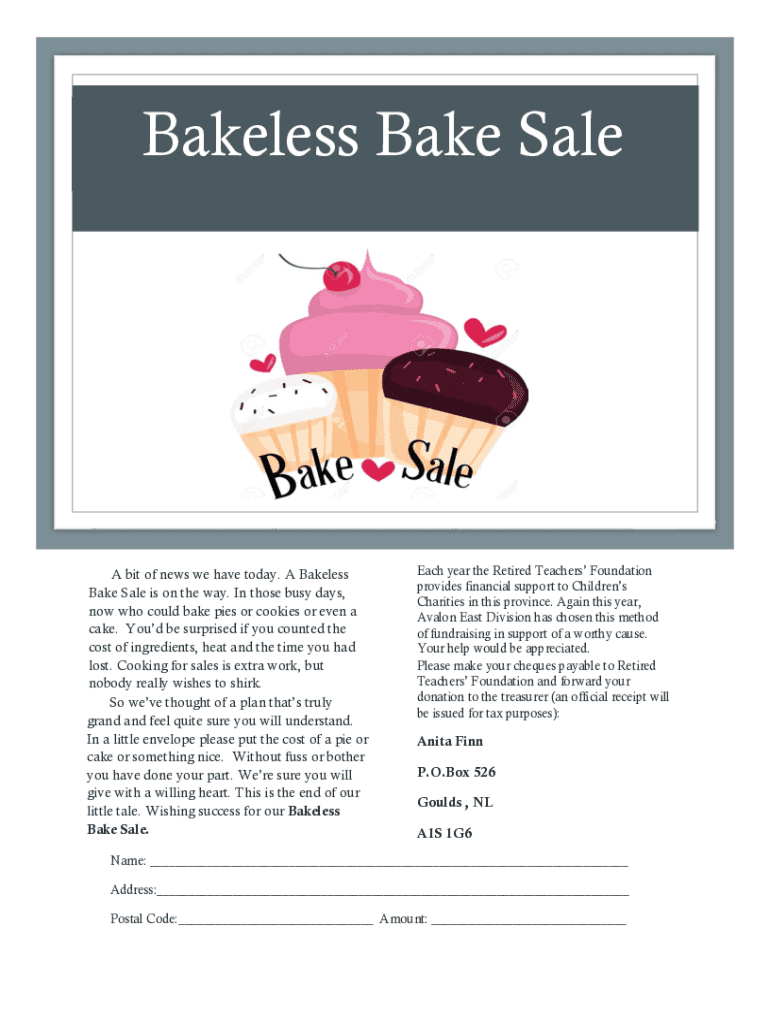 Fillable Online Bakeless Bake Sale!!! -- Ohio Pageant Kids info and ...