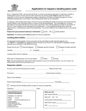 Fillable Online Application to request a landing place code ...