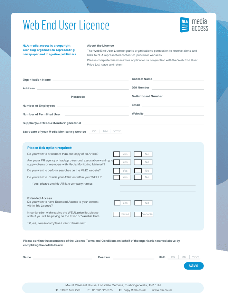 Fillable Online nla-web-end-user-licence-application Fax Email Print ...