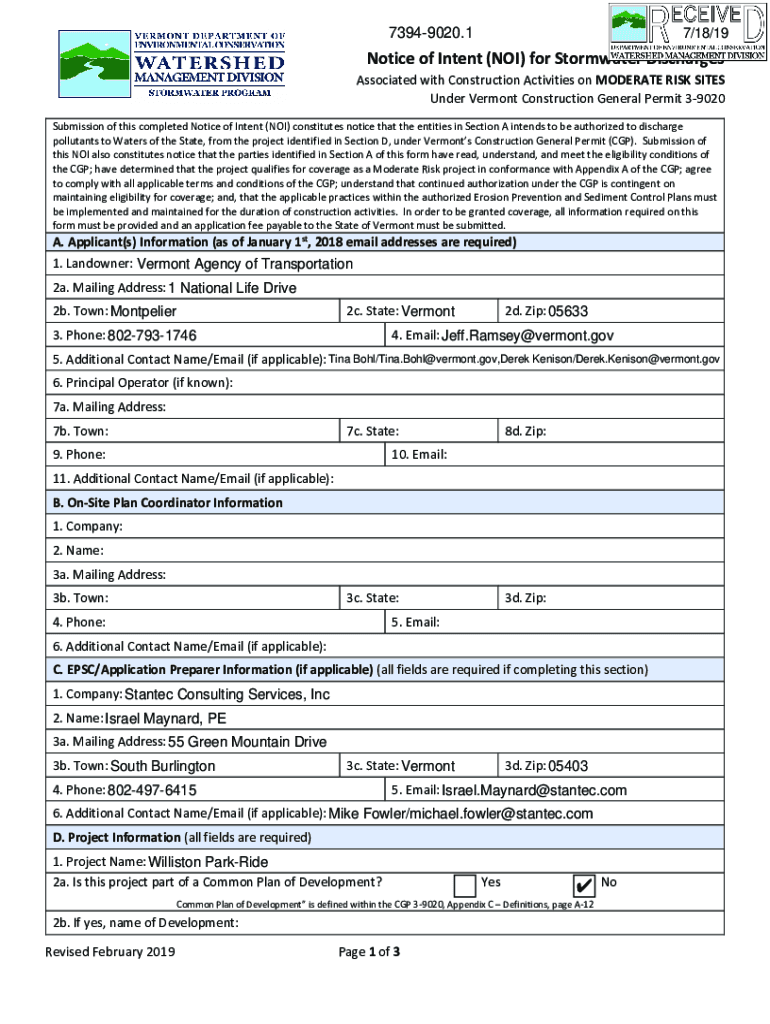 Fillable Online abilenetx.govView3467Notice of Intent (NOI) for an ...