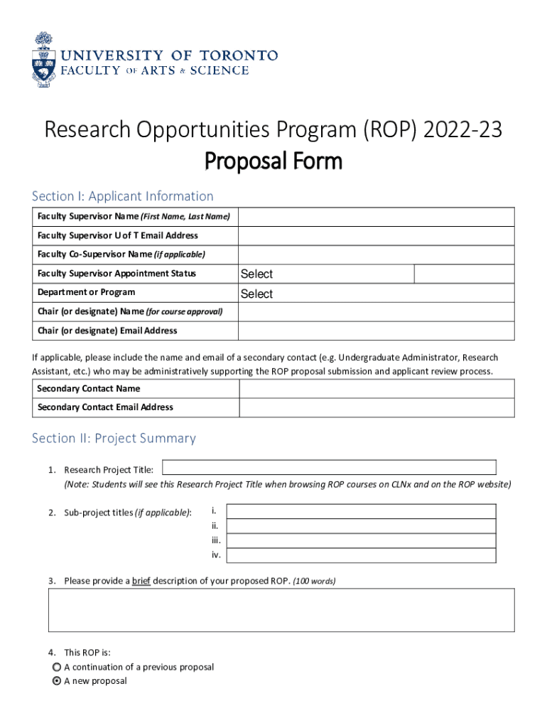 Fillable Online Research Opportunities Program (ROP) 2022-23 Faculty ...