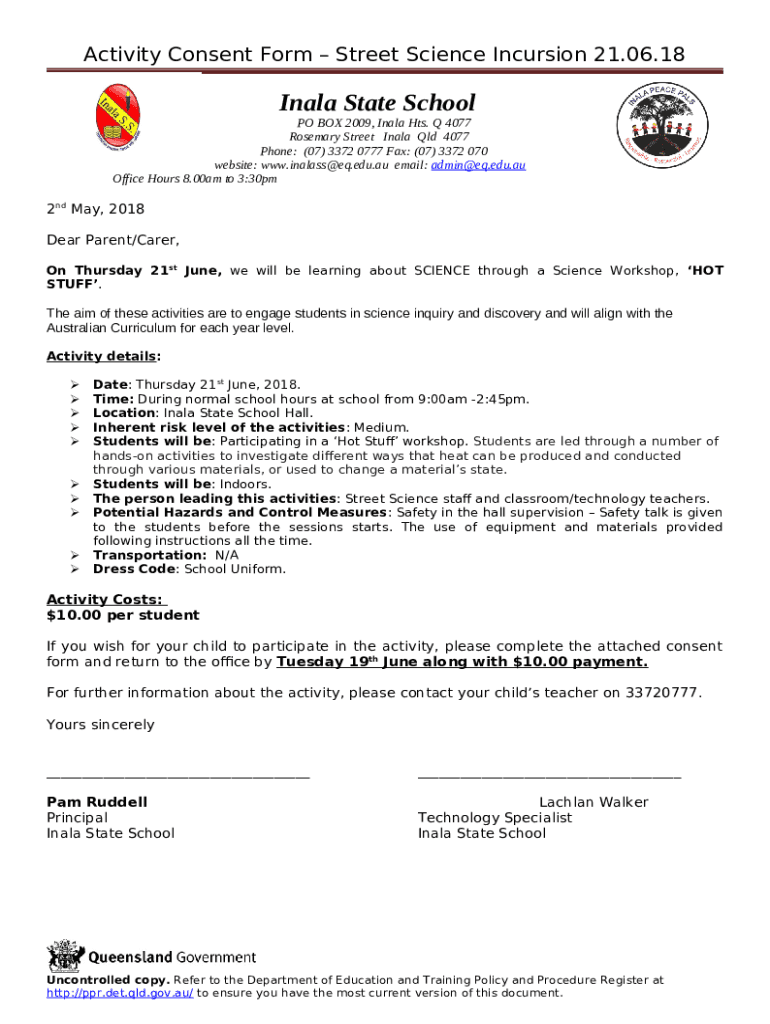 Street Science Permission -YEAR 3 - inalass eq edu Doc Template | pdfFiller