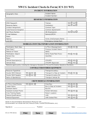 Fillable Online NWCG Incident Check-In Form (ICS 211 WF) Fax Email ...