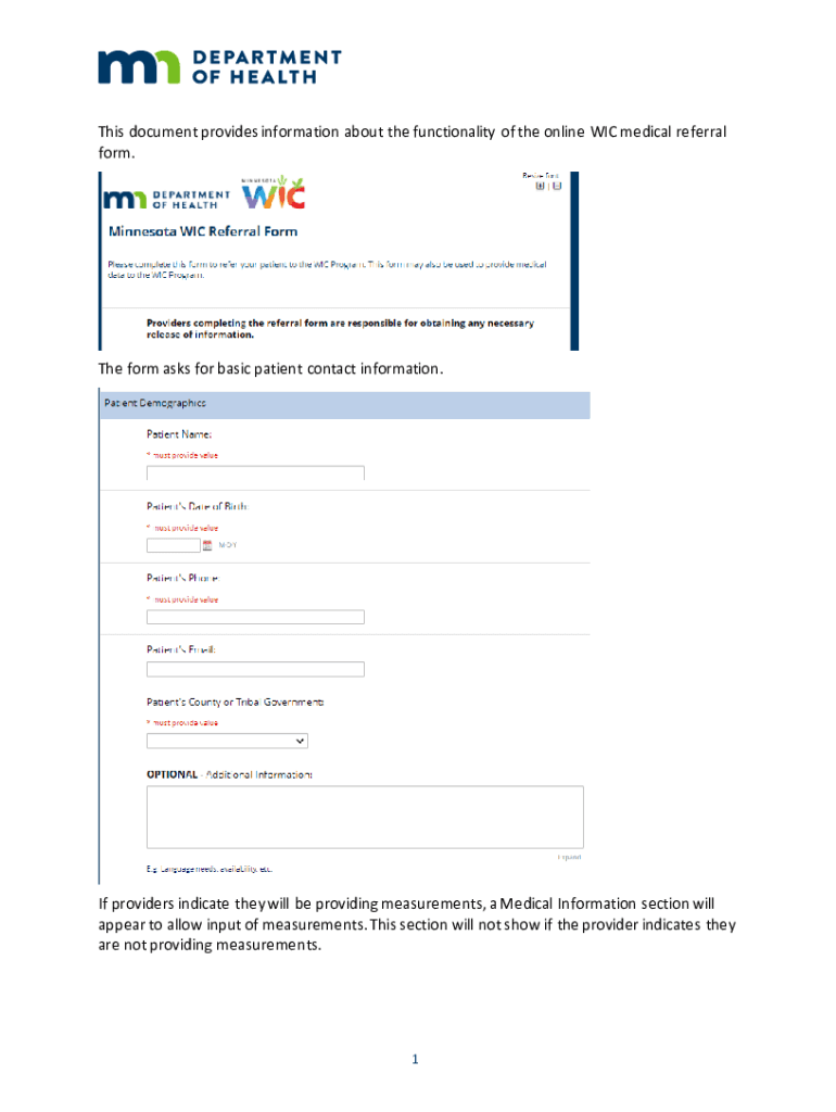 Fillable Online health minnesota WIC Medical Referral Form ...