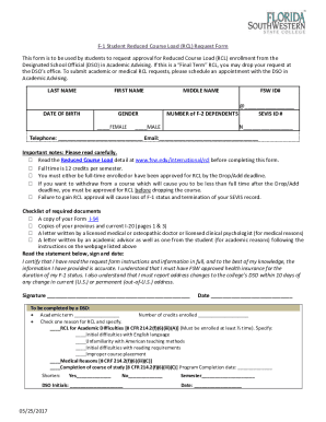 Fillable Online F-1/J-1 Students: REDUCED COURSE LOAD REQUEST FORM For ...