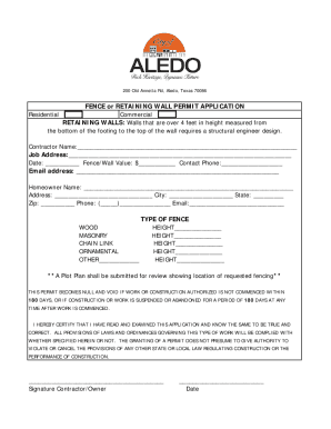 Fillable Online FENCE or RETAINING WALL PERMIT APPLICATION RETAINING ...