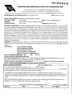 Fillable Online www.slocounty.ca.govDepartmentsPlanningNEGATIVE ...