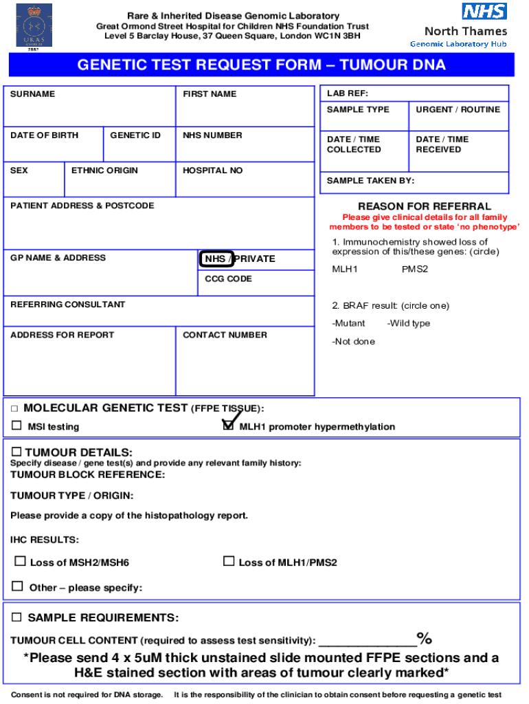 Fillable Online rmpartners.nhs.uk wp-content uploadsGENETIC TEST ...
