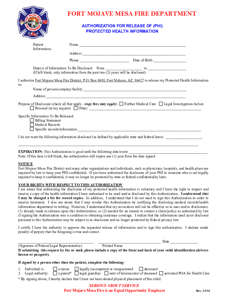 Fillable Online Authorization-to-Release-Medical-Records.pdf - Fort Mojave Mesa ... Fax Email ...
