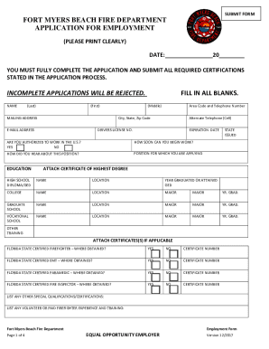 Fillable Online fort myers beach fire department application for ...