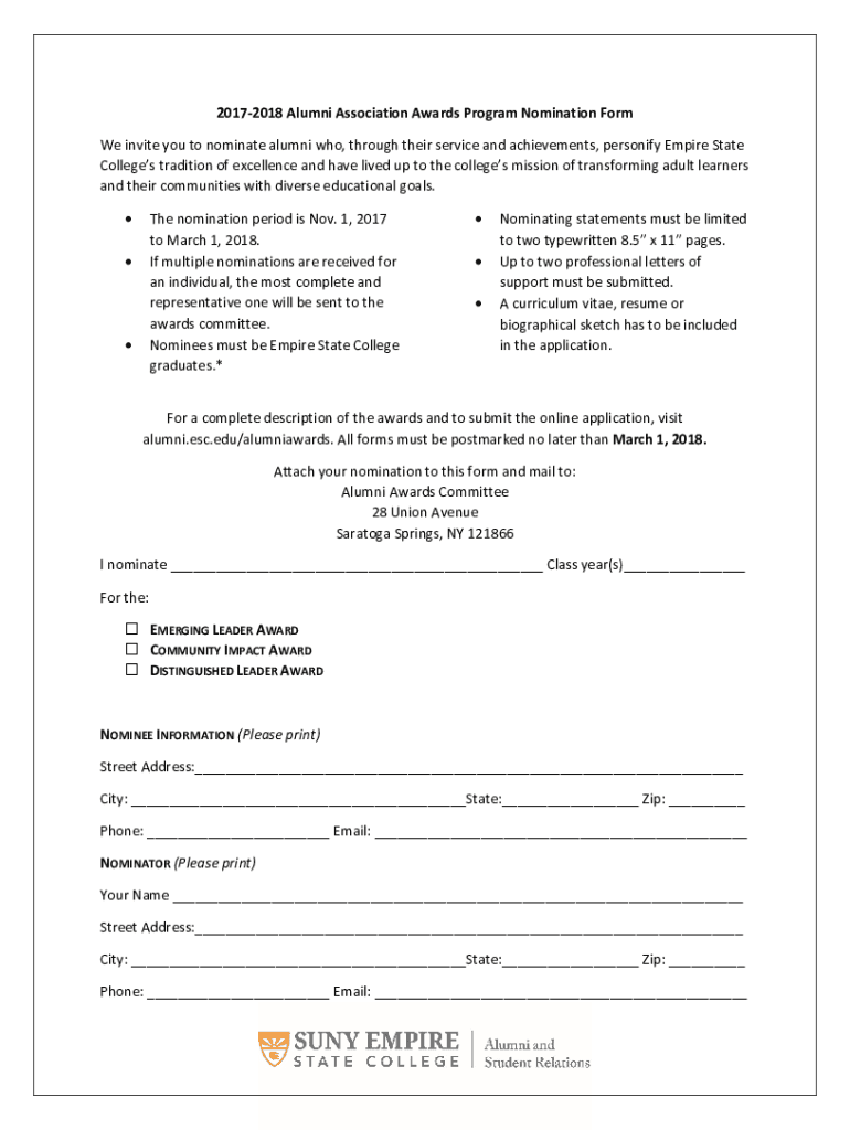 Fillable Online alumni esc www.jotform.comalumni-award-nomination-formAlumni Award Nomination ...