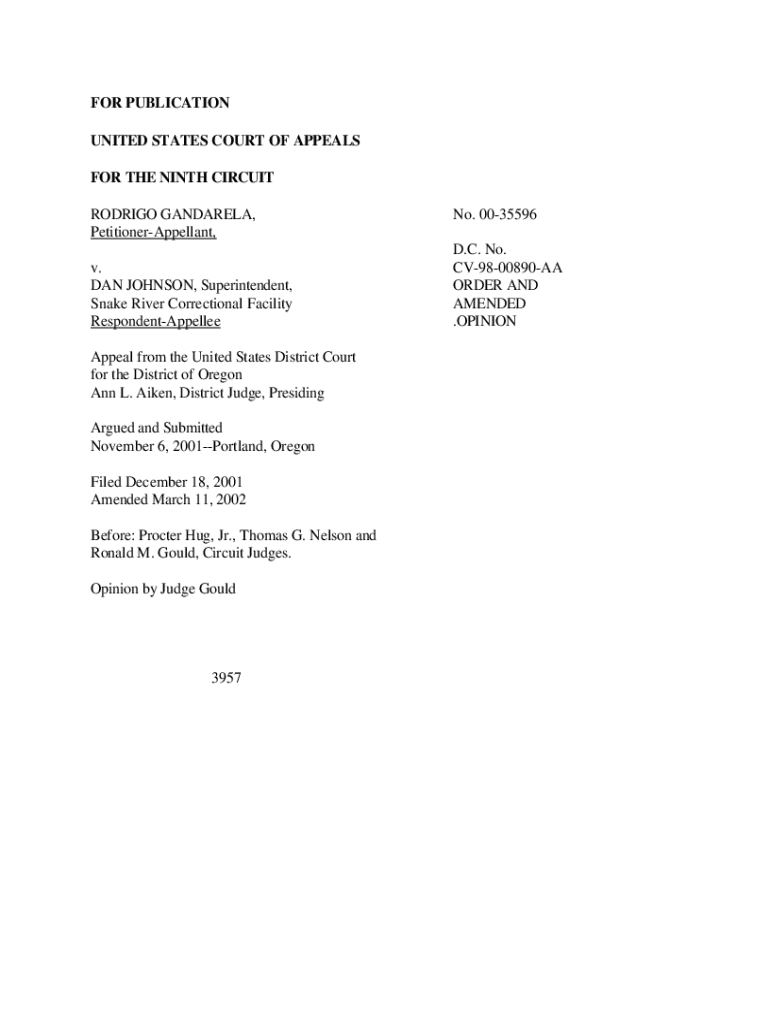Fillable Online Rodrigo Gandarela v. Dan Johnson, Superintendent, Snake ... Fax Email Print ...