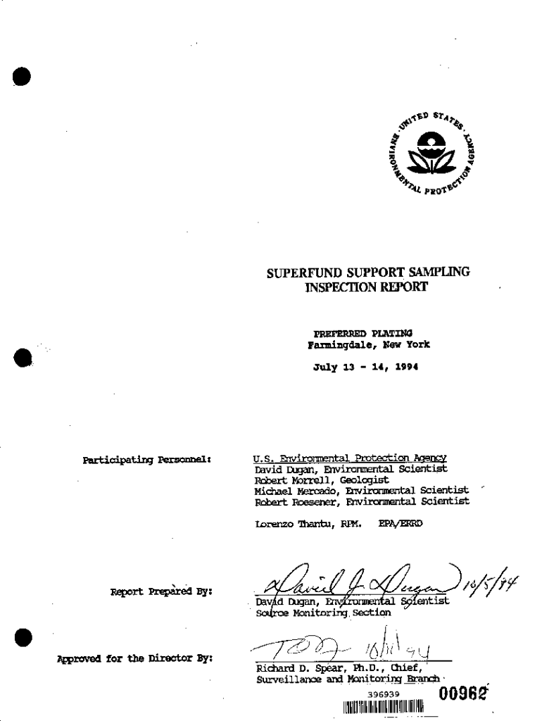 Fillable Online Report: Superfund Support Sampling Inspection Report ...