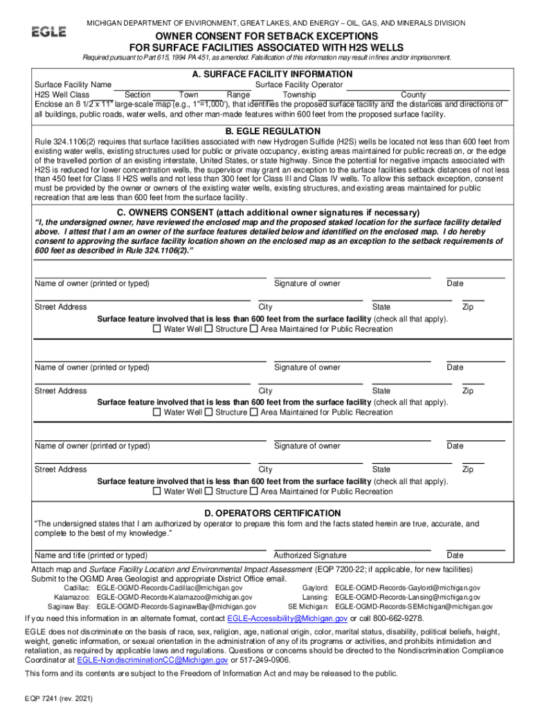 Fillable Online Owner Consent for Setback Exceptions for Surface ...