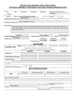 Fillable Online DEPARTMENTAL INPUT CONTRACT/PROJECT MEASURE .CONTRACT ...