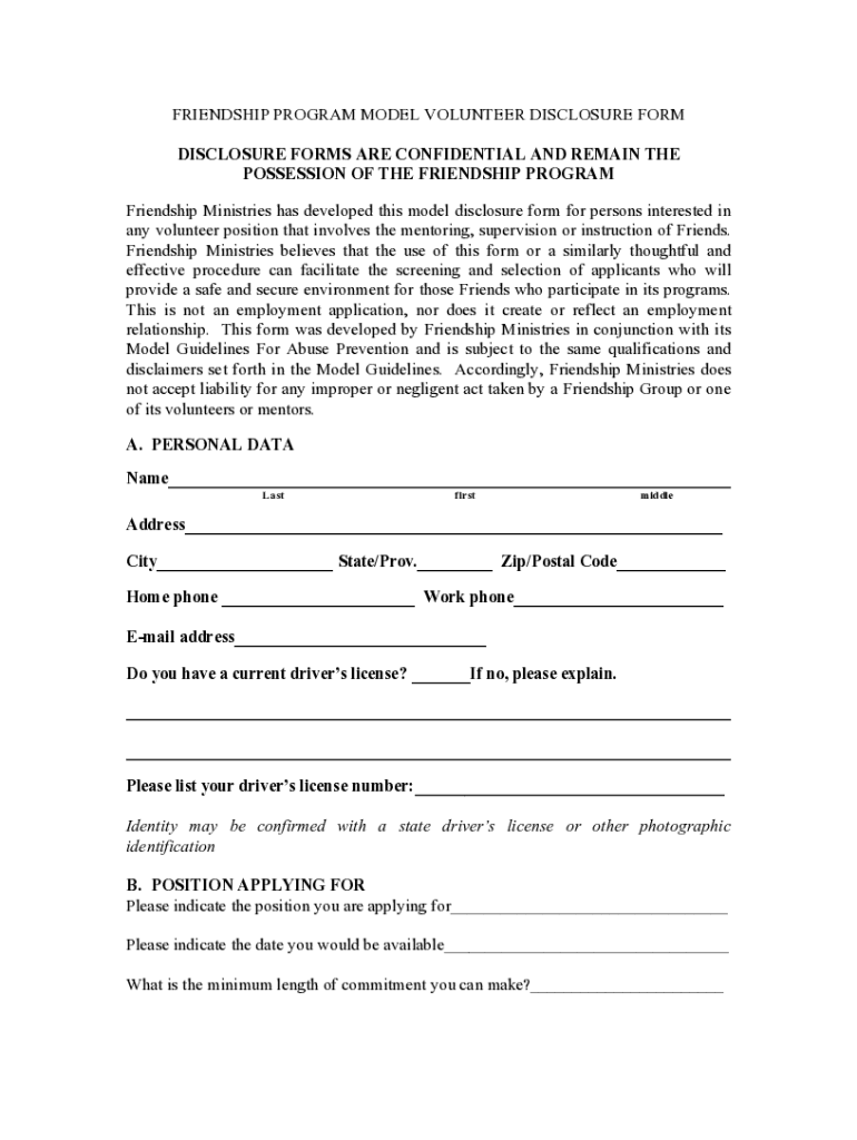 Fillable Online DISCLOSURE FORMS ARE CONFIDENTIAL AND REMAIN ...