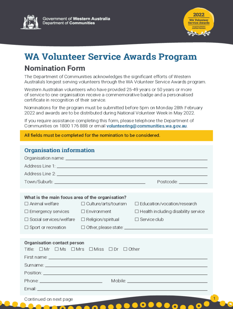 Fillable Online dlgc.communities.wa.gov.auPublicationsWA Volunteer ...