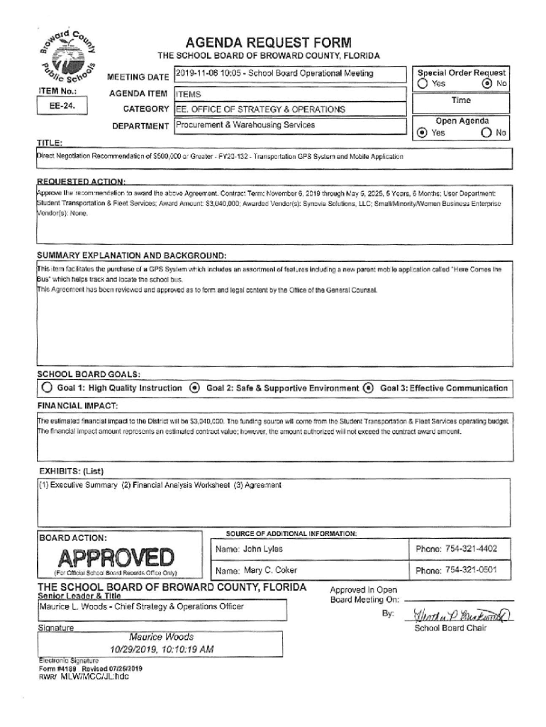 Fillable Online AGENDA REQUEST FORM Special Order Request THE SCHOOL ...