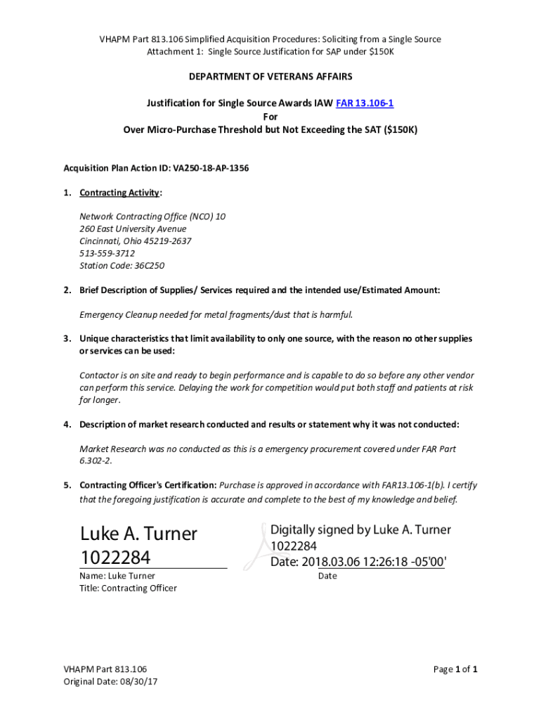 Fillable Online Attachment 1: Single Source Justification for SAP under ...