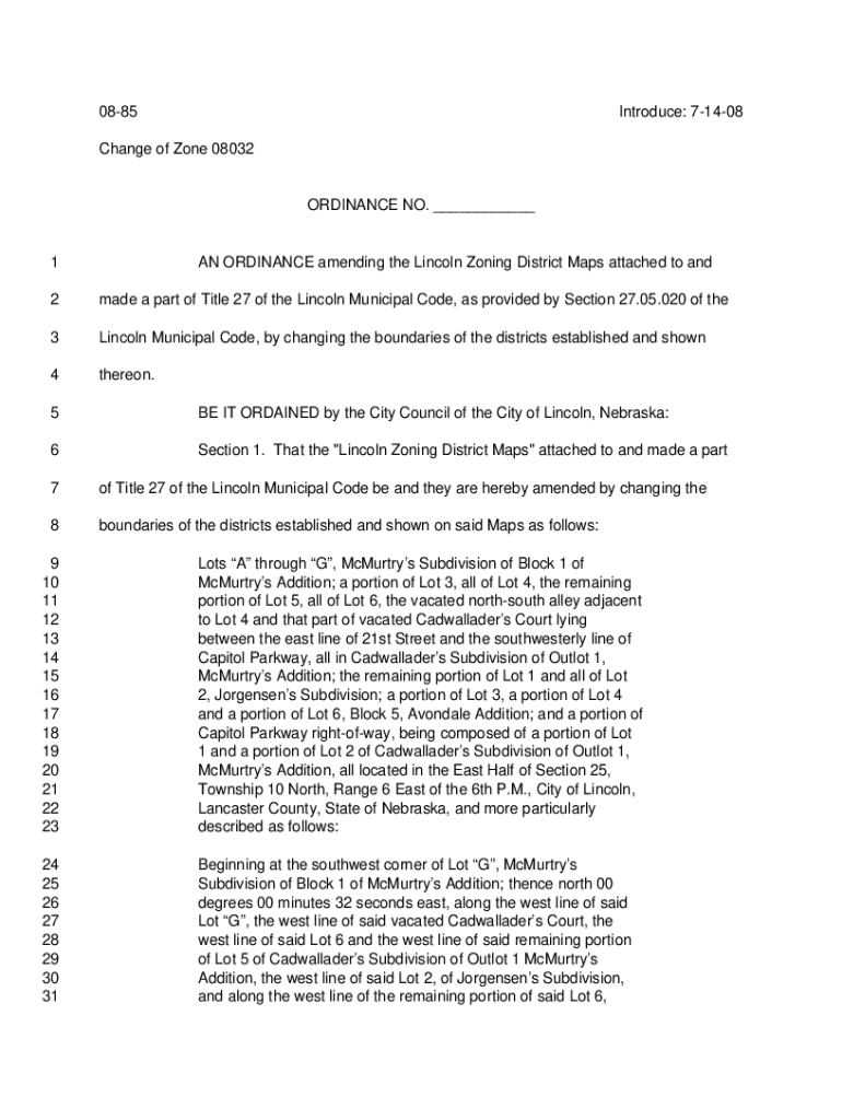 Fillable Online 1 AN ORDINANCE amending the Lincoln Zoning District ...