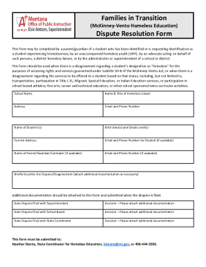Fillable Online opi mt Families in Transition Dispute Resolution Form ...