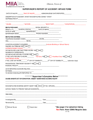 Fillable Online SUPERVISORS REPORT OF ACCIDENT AND CLAIM INTAKE FORM Fax Email Print - pdfFiller