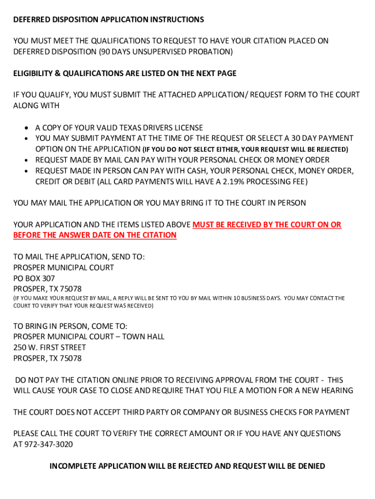 Fillable Online Deferred Disposition Request - The City Of Vidor Texas ...