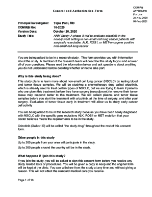 Fillable Online Consent and Authorization Form 1 COMIRB APPROVED For ...