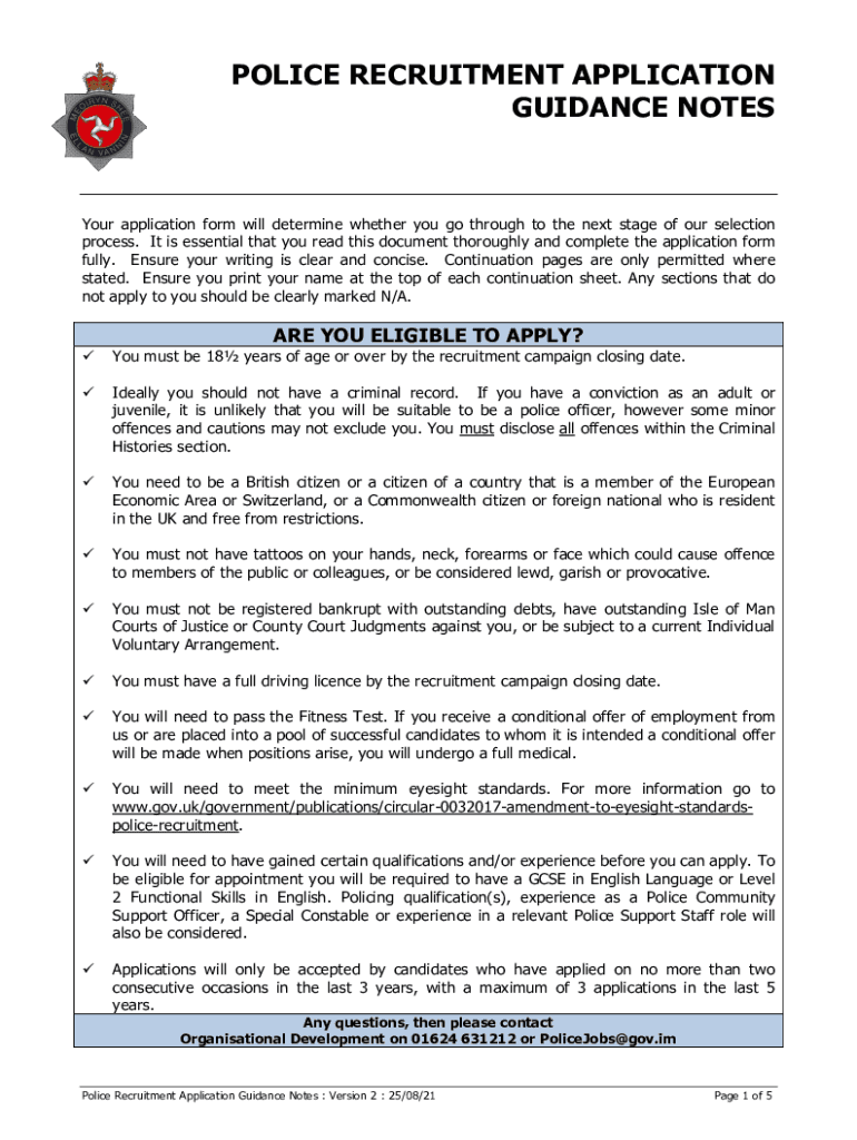 Fillable Online Police Application Form 2021Apply to be a Police ...