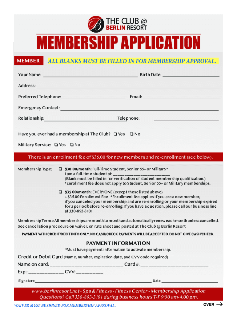 Fillable Online More than a hotel MEMBERSHIP APPLICATION - Berlin ...