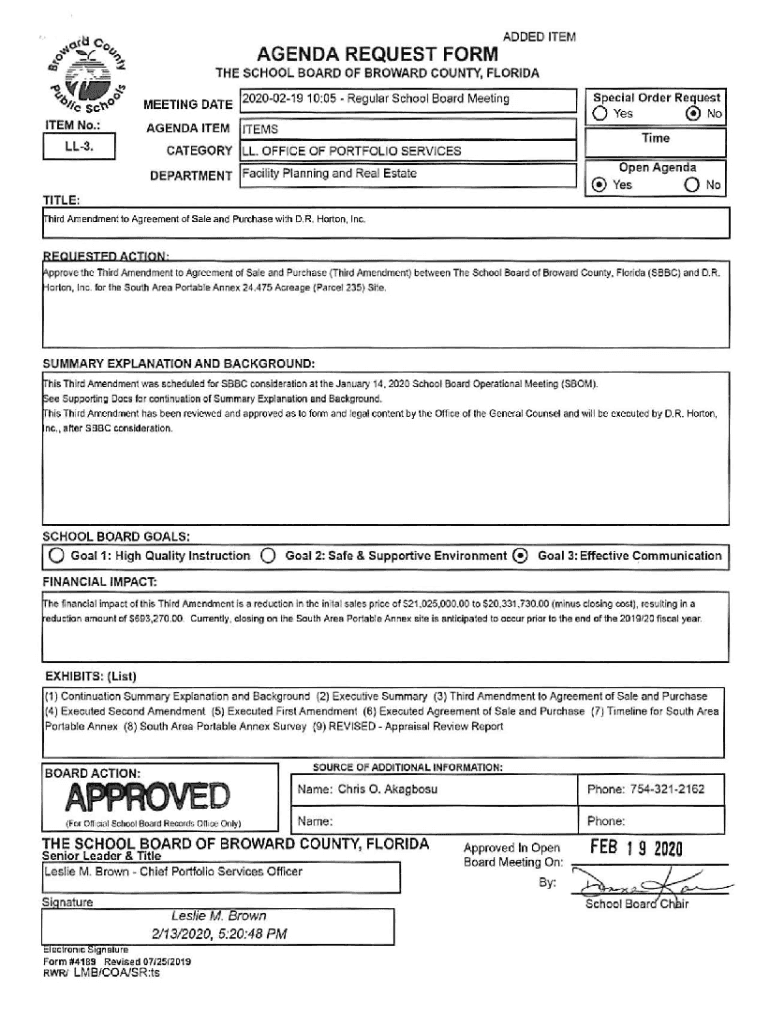 Fillable Online ADDED ITEM AGENDA REQUEST FORM Special Order Request ...