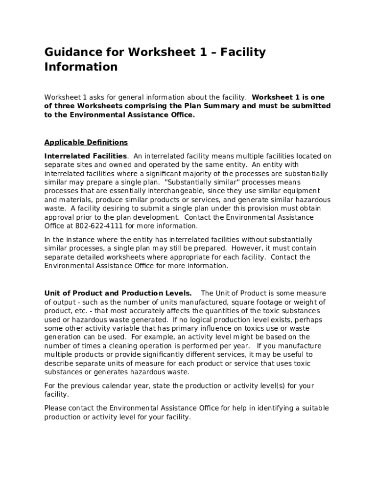 Guidance for Worksheet 1 Facility Ination Doc Template ... Doc Template | pdfFiller