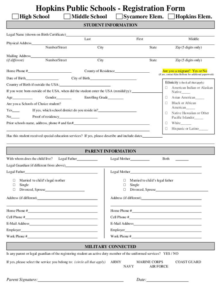 Fillable Online enrollment.hopkinsschools.orgHopkins High School ...