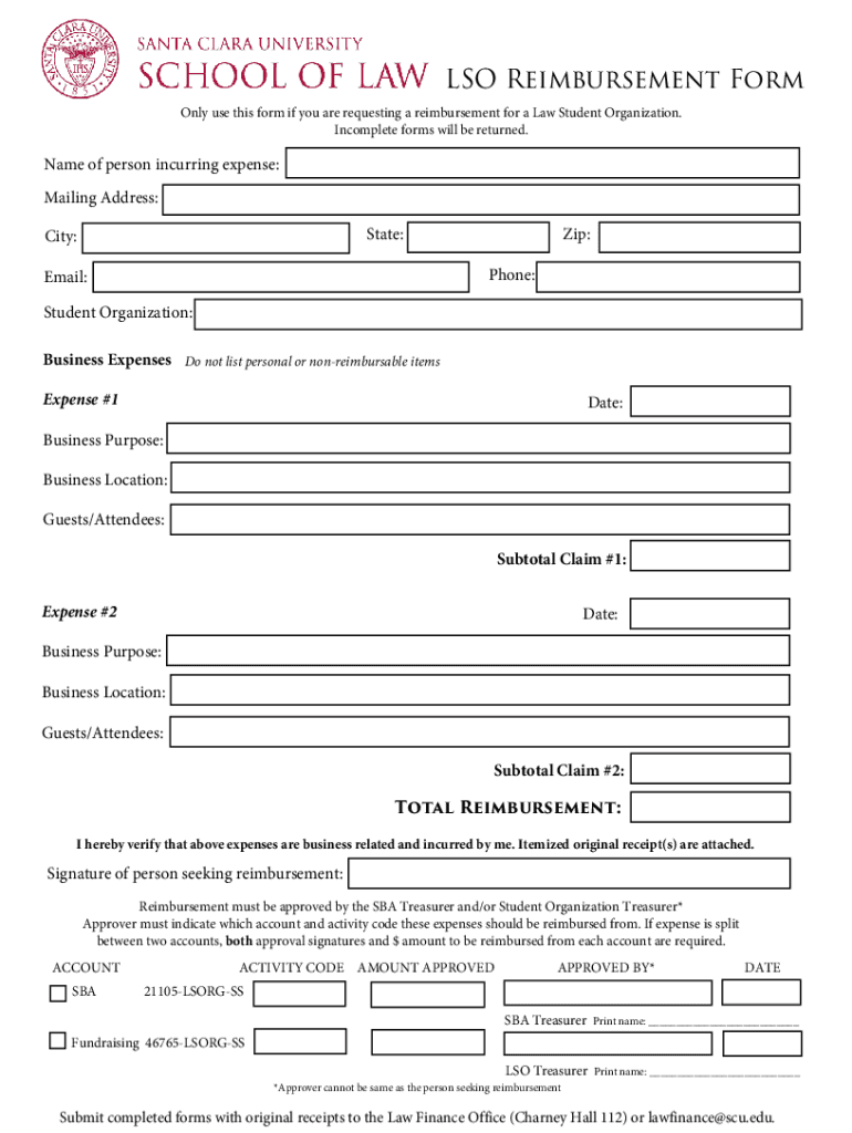 Fillable Online LSO Reimbursement Form Fax Email Print - pdfFiller
