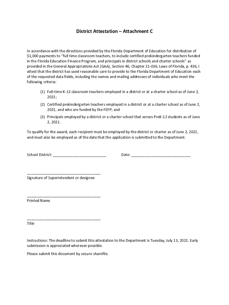 Fillable Online District AttestationAttachment C - Florida Department ...