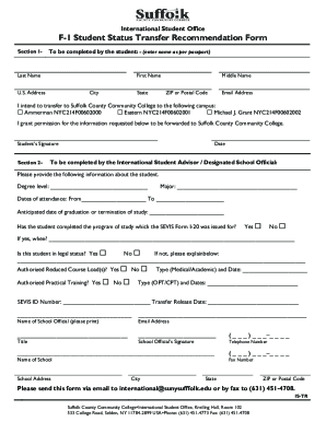 Fillable Online INTERNATIONAL STUDENT TRANSFER FORM SECTION I: TO BE ...