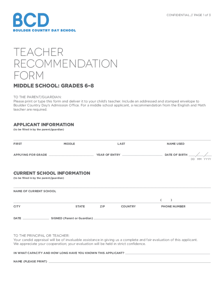 Fillable Online www.gses.orguploadedAdmissionFormsGrade One - Grade Eight Confidential Teacher ...