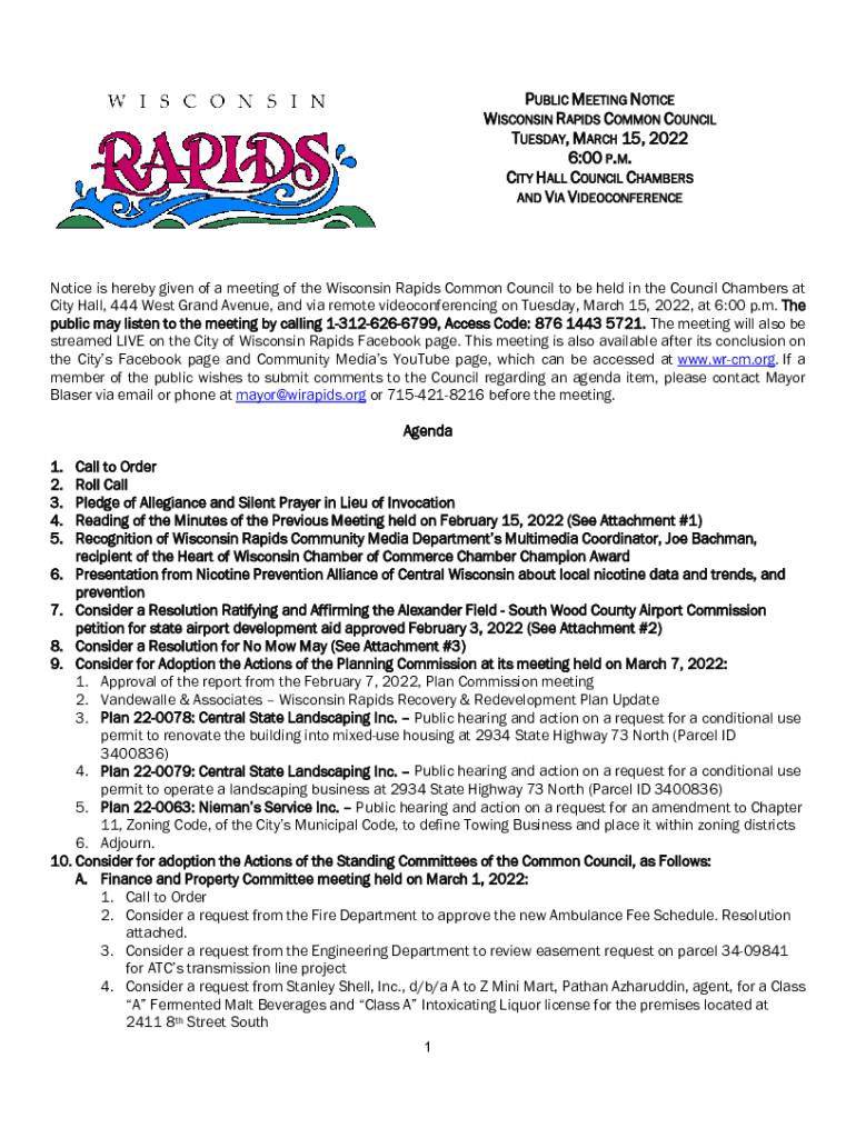 Fillable Online WISCONSIN RAPIDS COMMON COUNCIL Fax Email Print - pdfFiller