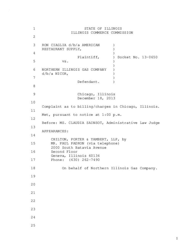 Fillable Online 1 1 STATE OF ILLINOIS ILLINOIS COMMERCE COMMISSION 2 3 ...
