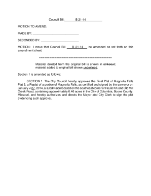 Fillable Online Council Bill: B 21-14 MOTION TO AMEND: MADE BY: SECONDED ... Fax Email Print ...