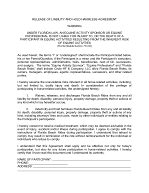 Fillable Online RELEASE OF LIABILITY AND HOLD HARMLESS AGREEMENT ...