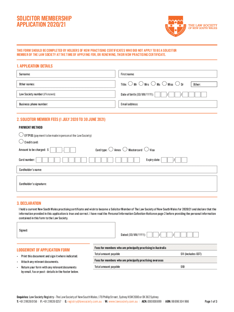 Fillable Online 2020-21 Solicitor Membership Application Form. 2020-21 ...