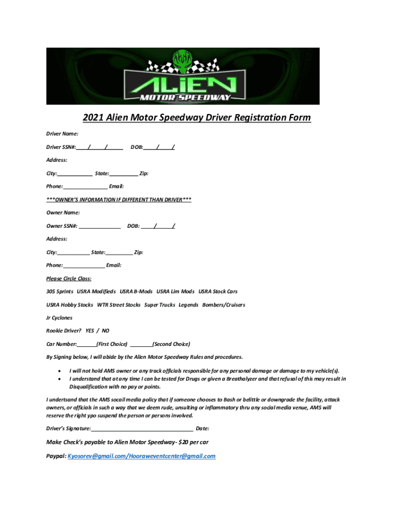 Fillable Online ALIEN MOTOR SPEEDWAY Trademark - Serial Number 90237592 ...