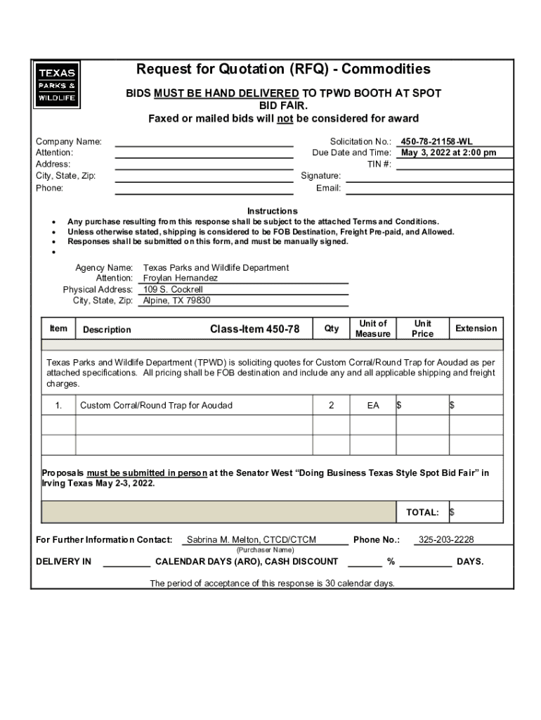 Fillable Online Request for Quotation (RFQ) - Commodities Fax Email ...