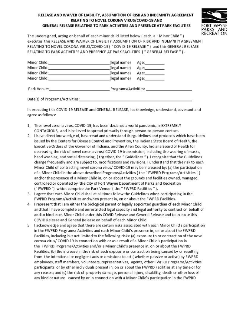 Fillable Online Assumption of Risk and Waiver of Liability, Release ... Fax Email Print - pdfFiller