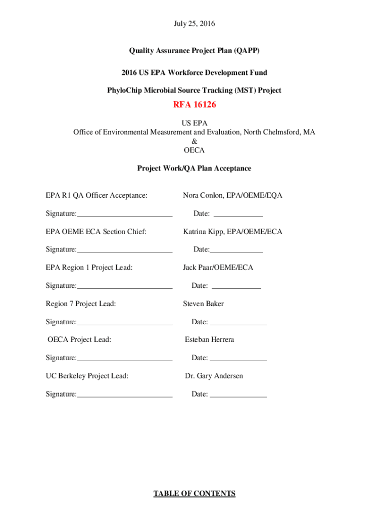 Fillable Online Region 3's Quality Assurance Project Plan (QAPP ...