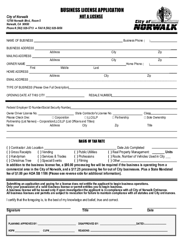 Fillable Online Business License Application in Norwalk, CA Fax Email Print - pdfFiller