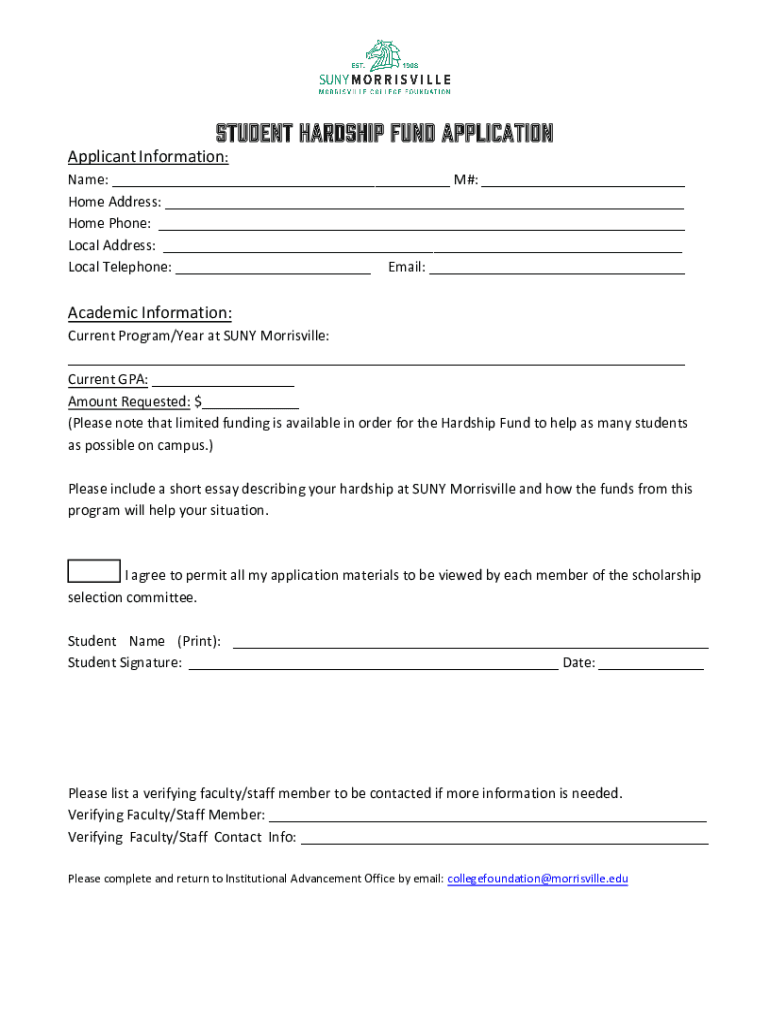 Fillable Online Student Hardship Fund Application Fax Email Print ...