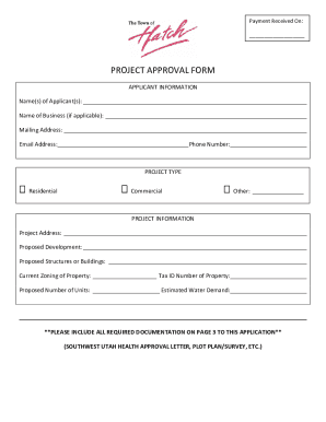 Fillable Online PROJECT APPROVAL FORM - Hatch Utah Fax Email Print ...