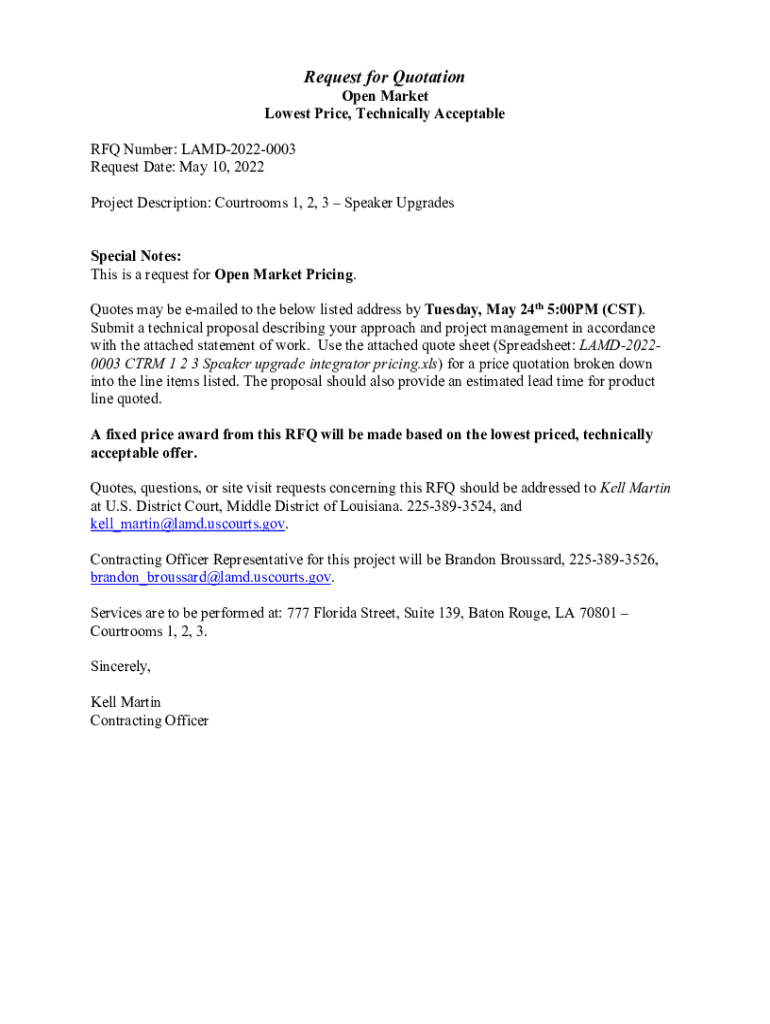 Fillable Online Request for Quotation (Services) Open Market Lowest ...